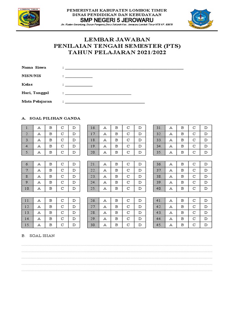Format Lembar Jawaban | PDF