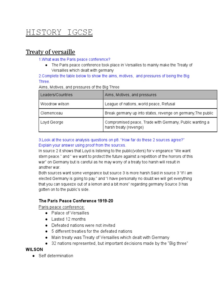 IGCSE History - UNIT 1 | PDF | Treaty Of Versailles | World War I ...