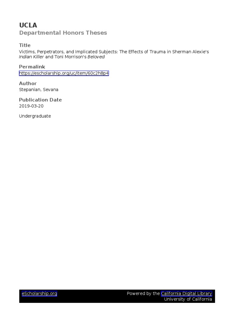 Departmental Honors Theses: Title | PDF | Narration | Psychological Trauma