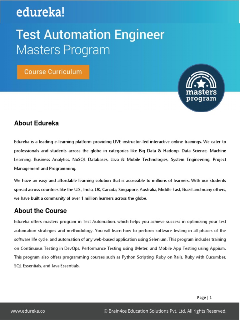 Test Automation Engineer Masters Program Curriculum Download Free Pdf Selenium Software 