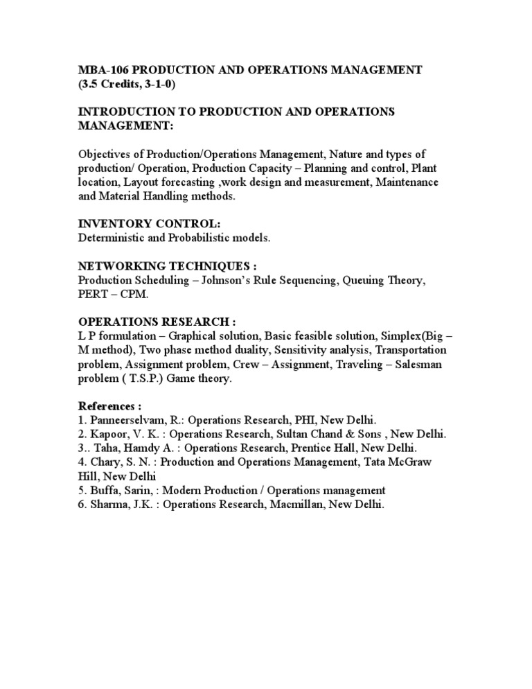 MBA-106 Production & Operations Management | PDF