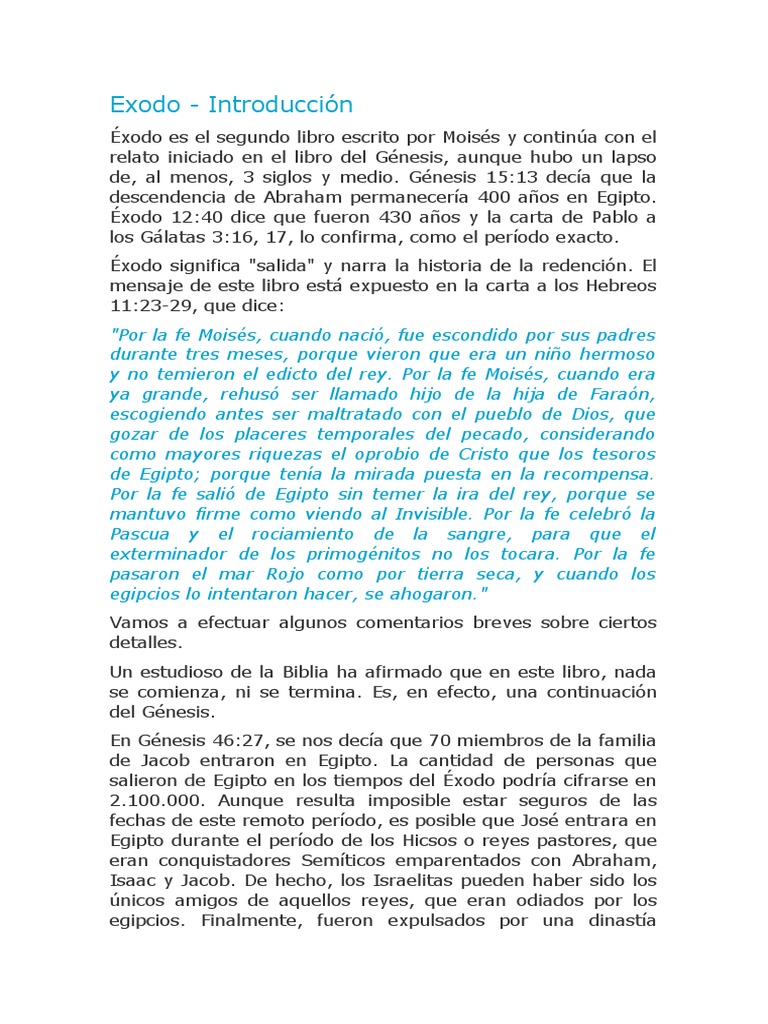 éxodo Introducción Al Libro Que Narra La Liberación De Israel De Egipto