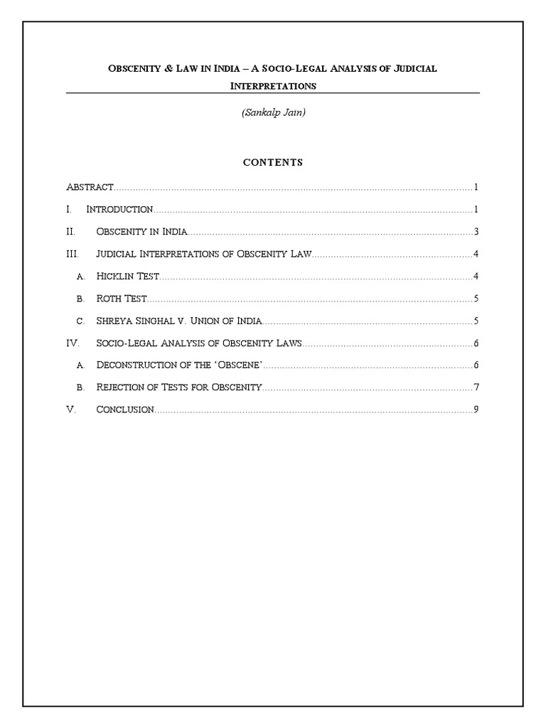 Obscenity & Law in India - A Socio-Legal Analysis of Judicial ...
