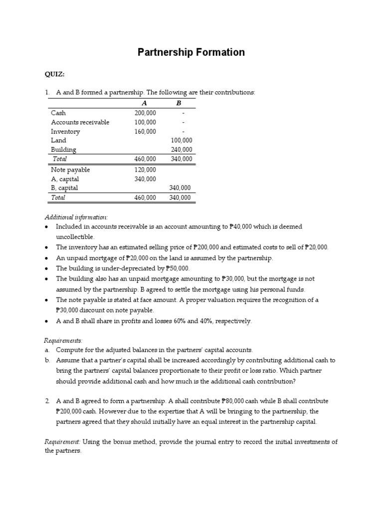 Quiz On Partnership Formation | PDF | Partnership | Interest