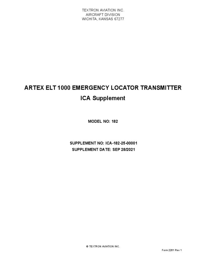 Artex Elt 1000 Emergency Locator Transmitter ICA Supplement | PDF ...