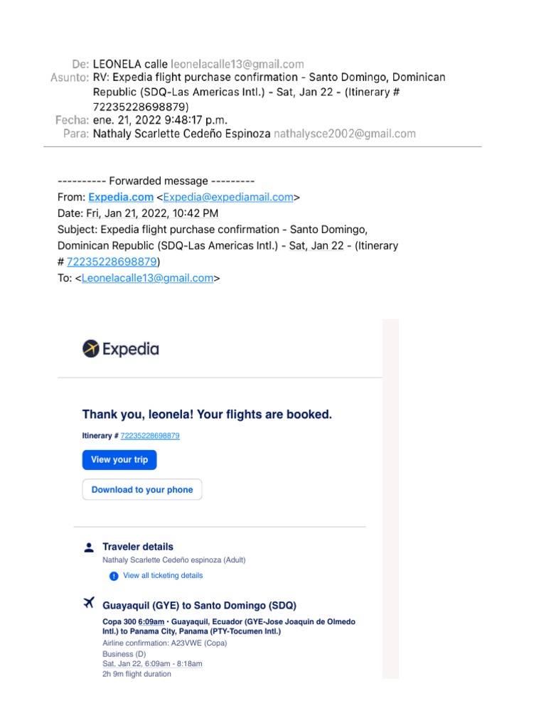 RV Expedia Flight Purchase Confirmation - Santo Domingo, Dominican ...