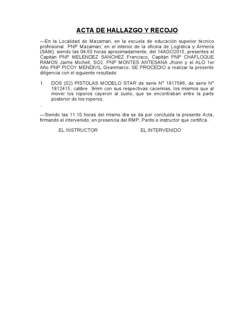 Acta de Hallazgo y Recojo | PDF