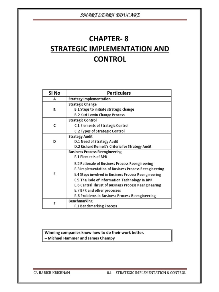Chapter-8 Strategic Implementation and Control: Si No Particulars | PDF ...