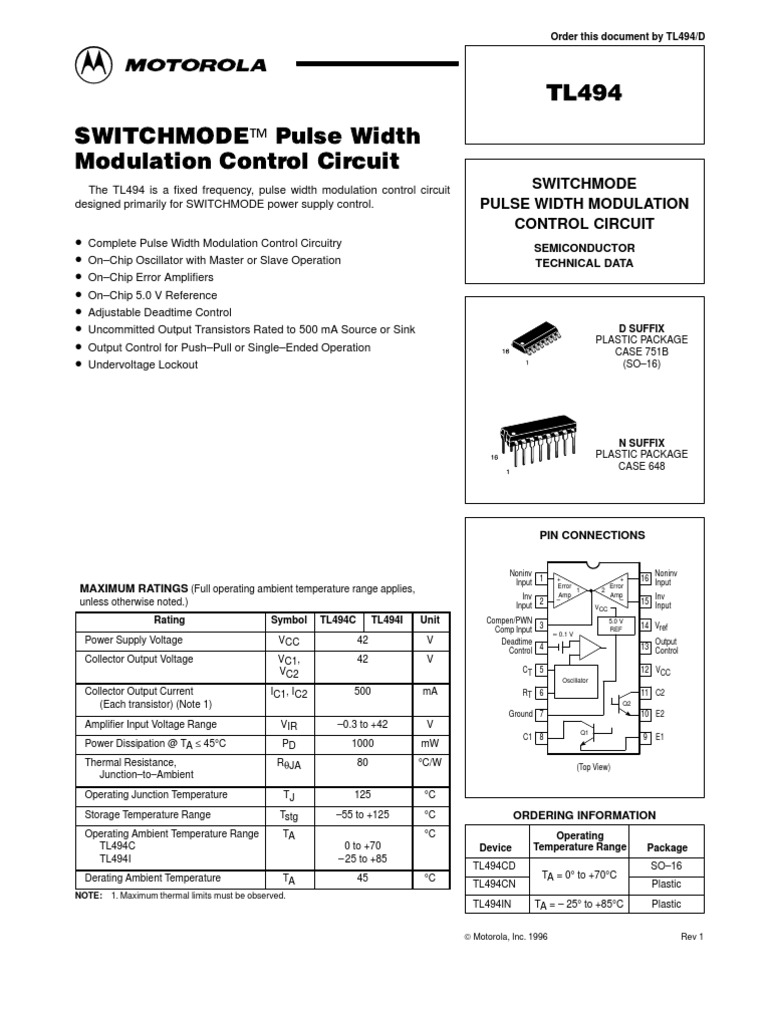 TL494 PWM Control Circuit Overview | PDF | Amplifier | Electronic Oscillator