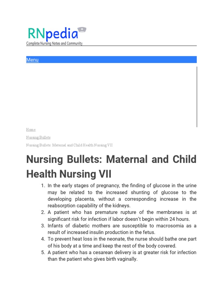 Maternal and Child Health Nursing 7 Bullets | PDF | Pregnancy | Childbirth