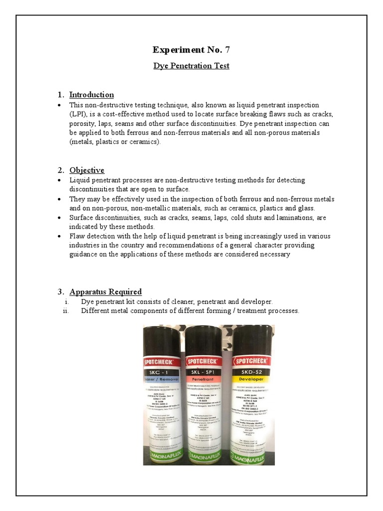 Dye Penetration Test Overview and Procedure | PDF | Materials | Applied ...