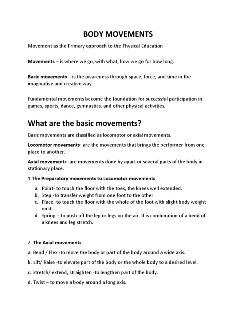 Physical Education Notes - Body Movements | PDF | Foot | Hand
