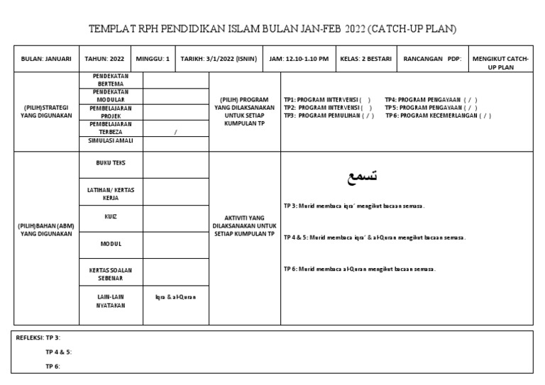 RPH Catch Up 2022 Tasmik | PDF