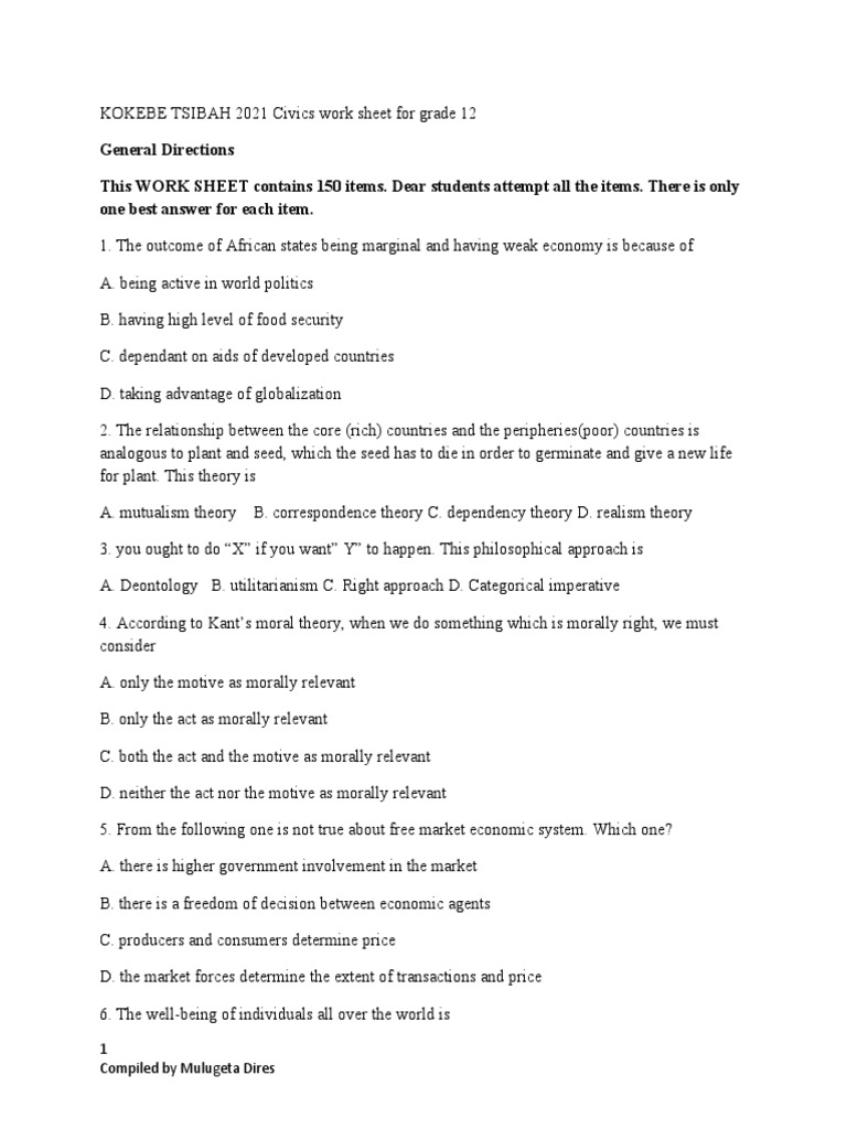 KOKEBE TSIBAH 2021 Grade 12 Civics Work Sheet | PDF | Political ...