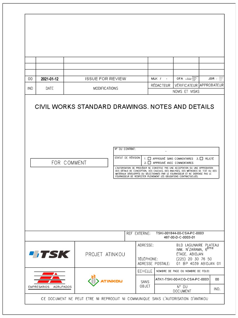 Civil Works Standard Drawings. Notes and Details: 00 Issue For Review ...