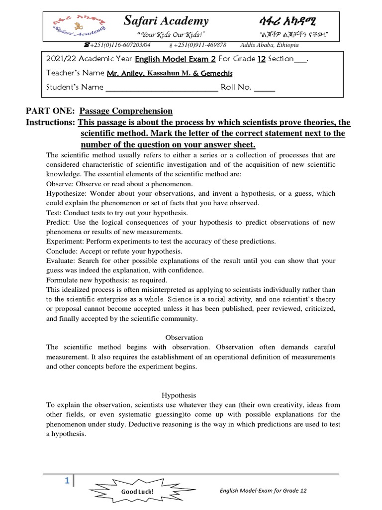 Grade 12 English Model Exam 2 | PDF