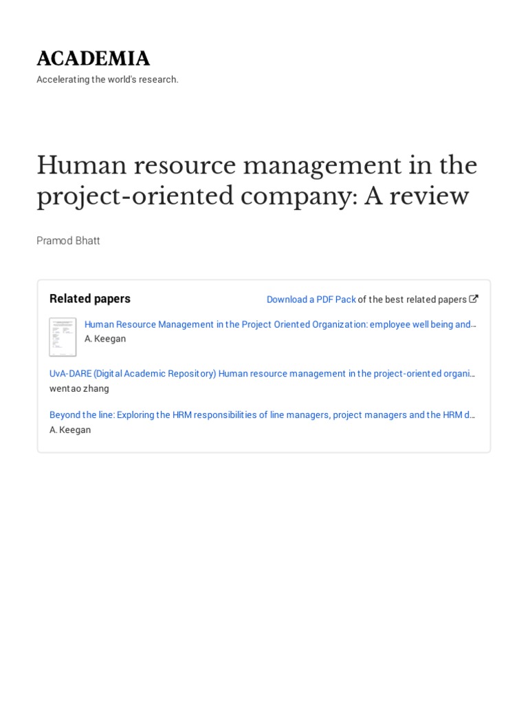 Human Resource Management in The Project-Oriented Company: A Review ...