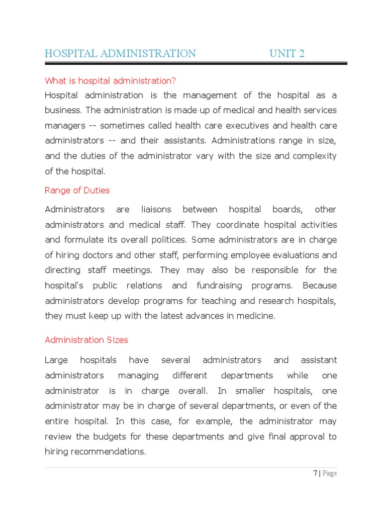 Overview of Hospital Administration Roles | PDF | Hospital | Health Care