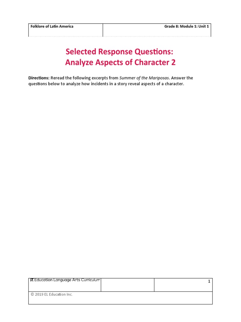 Unit 1, Analyze Aspects of Character 2 | PDF