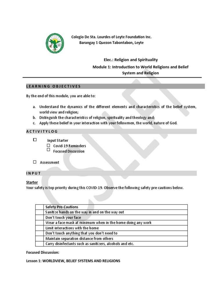 Elec.: Religion and Spirituality Module 1: Introduction To World ...