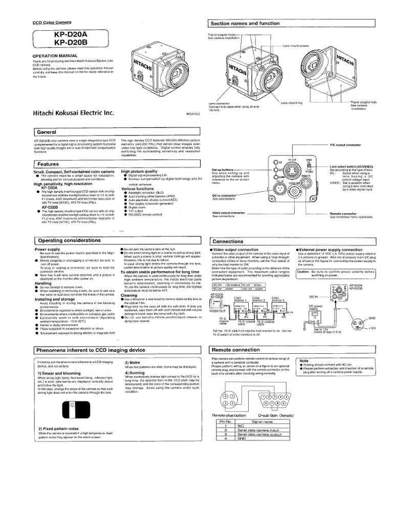 Hitachi Color CCD Cameras Manual | PDF