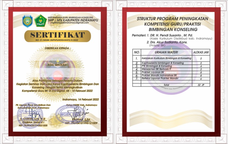 SERTIFIKAT SEMINAR Lokakarya BK | PDF