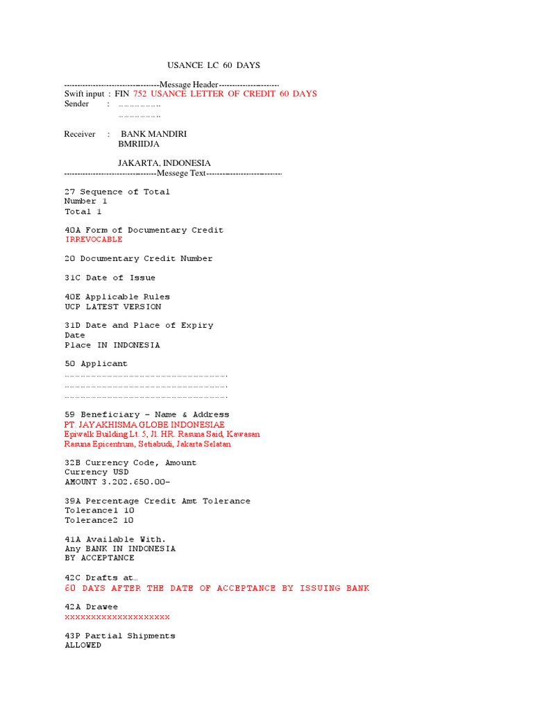 Usance LC 60 Days Overview | PDF | Letter Of Credit | Trade