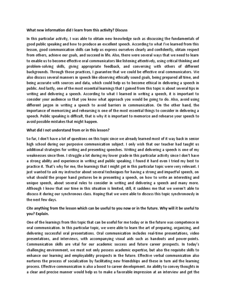 What New Information Did I Learn From This Activity? Discuss | PDF ...