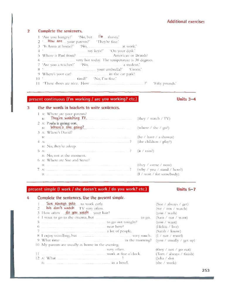 Present Tenses - Exercises | PDF