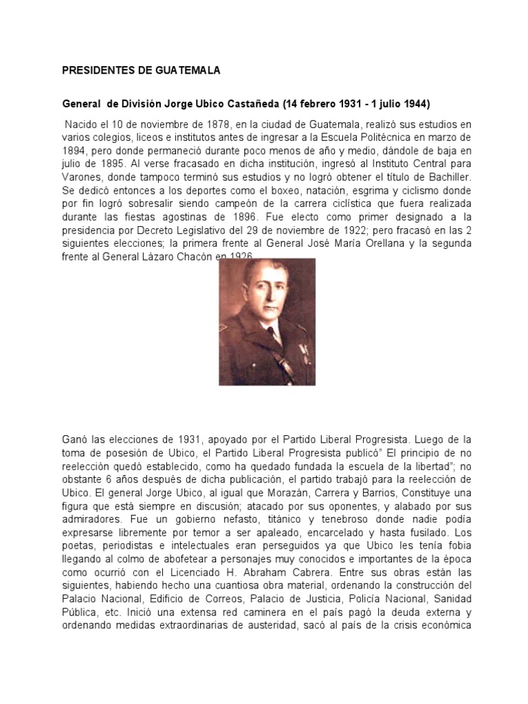 Biografía de Jorge Ubico en Guatemala | PDF | Guatemala