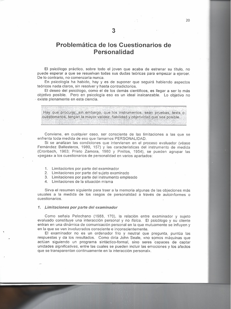 Problemática de Los Cuestionarios de Personalidad | PDF