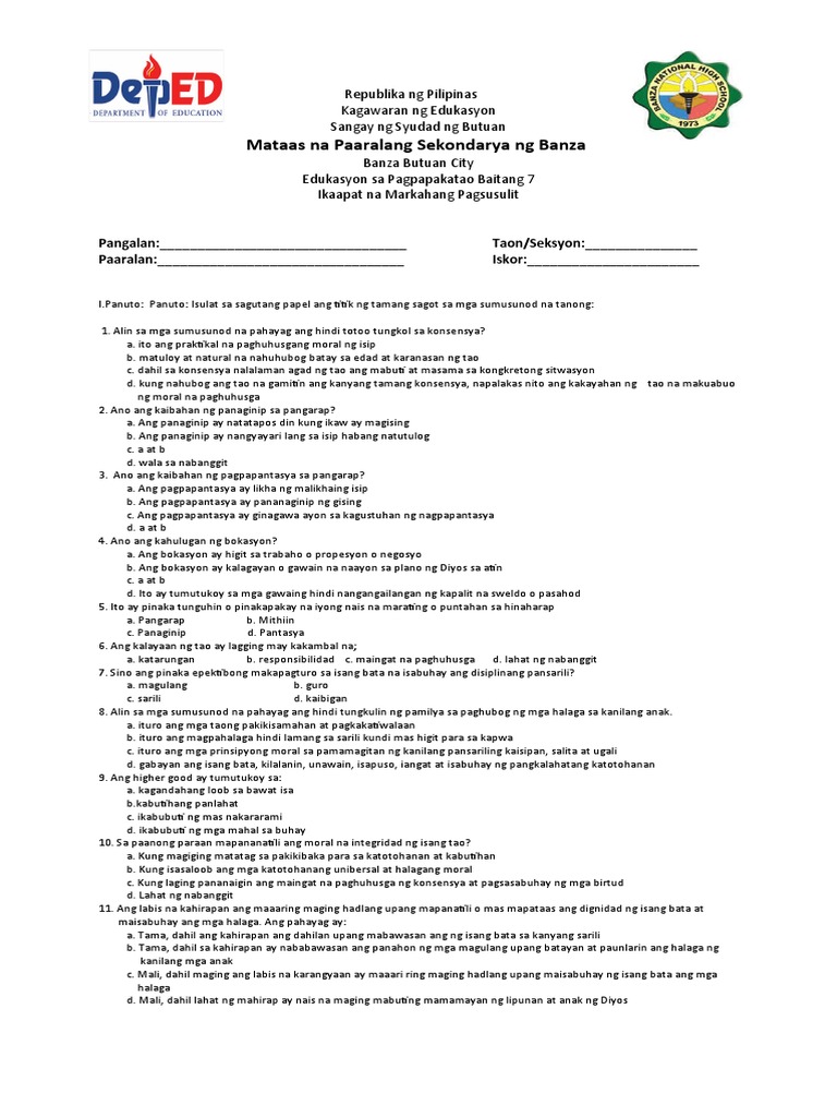 TQ Esp 4th Grading | PDF