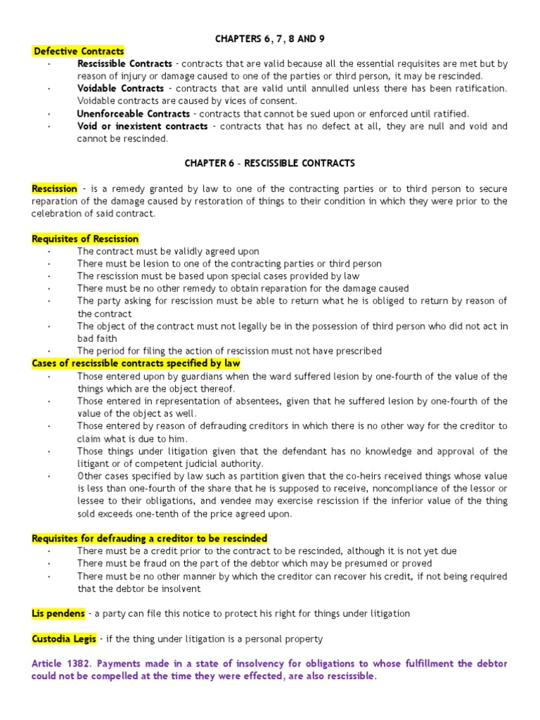 Law - Reccissible and Voidable Contracts | PDF | Annulment | Ratification