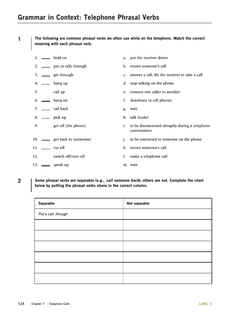 Esl Telephone Phrasal Verb Worksheet - Compress | PDF | Telephone ...