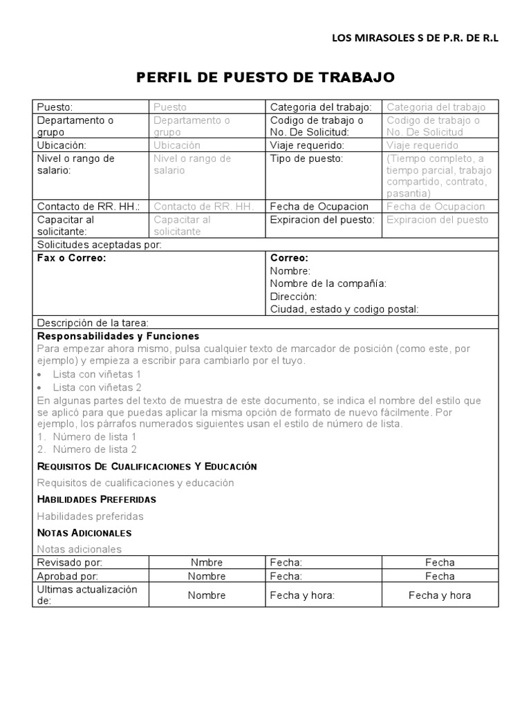 Perfil de Trabajo | PDF