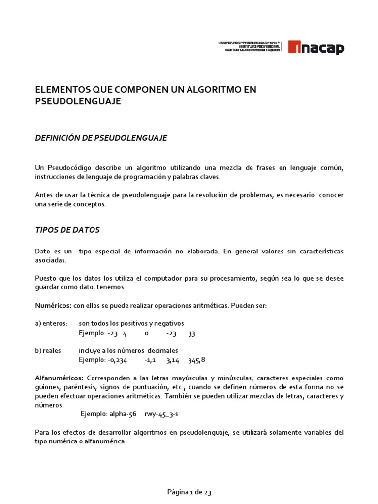 Apunte PSEUDOLENGUAJE | PDF | Algoritmos | Lenguaje de programación