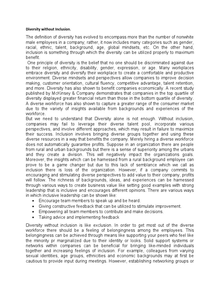 Diversity Without Inclusion | PDF | Inclusion (Education) | Social ...