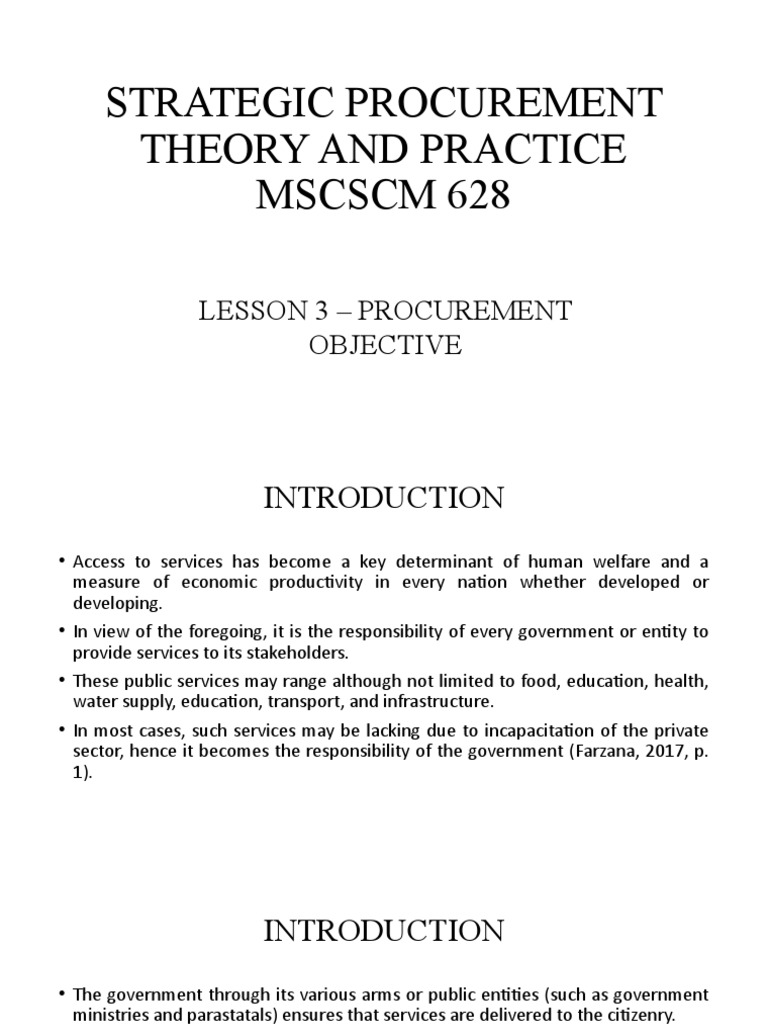 Strategic Procurement Theory and Practice MSCSCM 628 | PDF ...