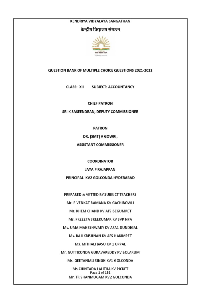 KV XII ACC Question Bank of MCQ - Reason Based - Case Study Based Questions Rajan Kapoor | PDF ...