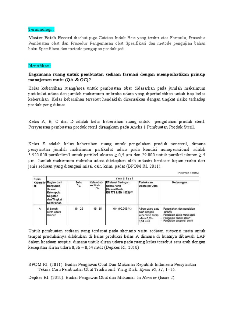 Master Batch Record - Ruang Produksi | PDF