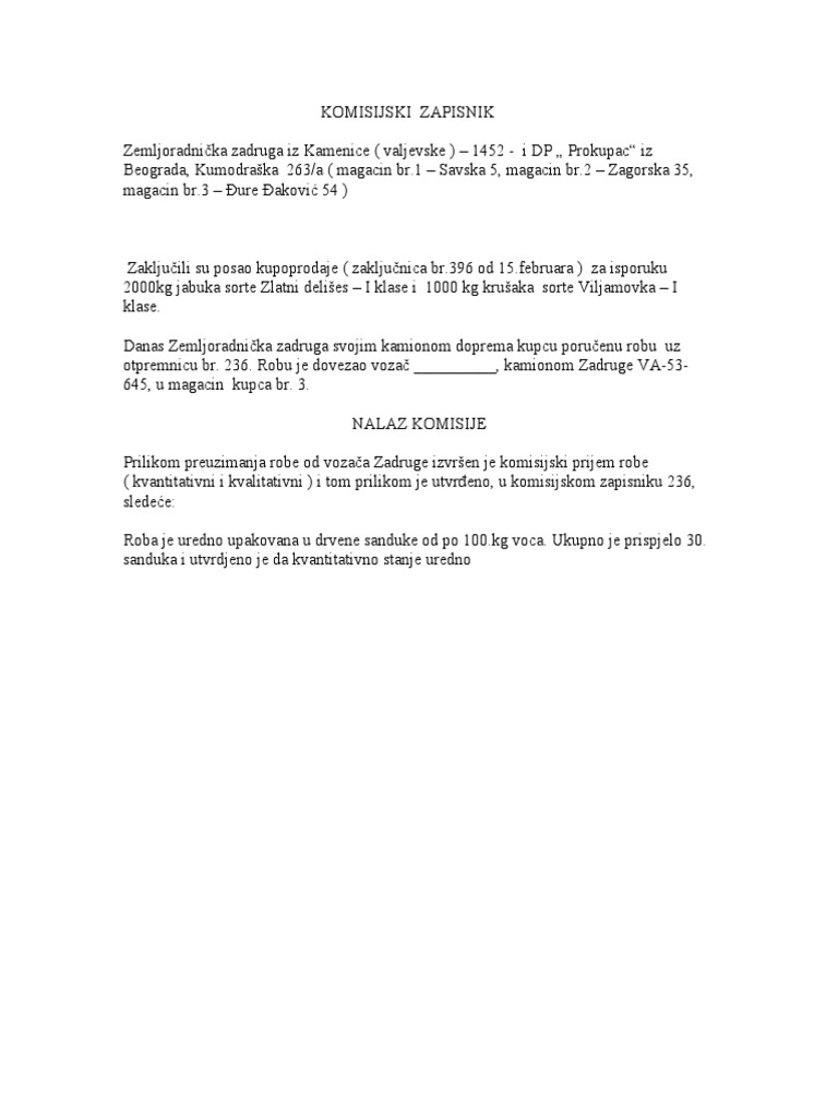 Komisijski Zapisnik | PDF