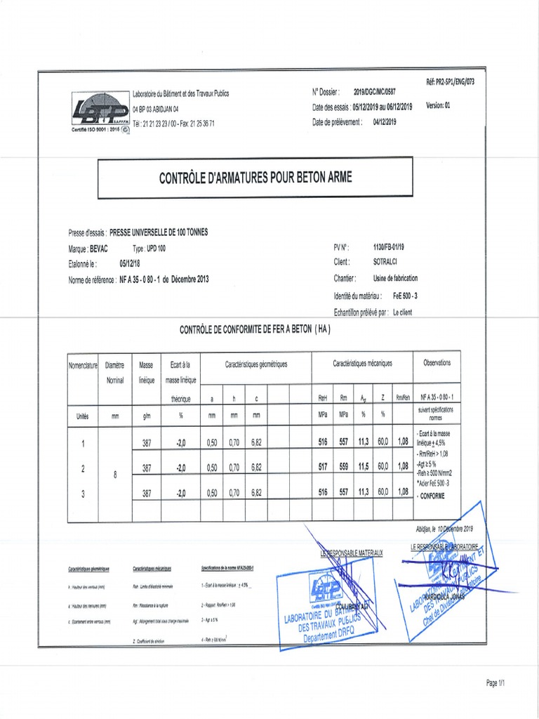 Fiche Technique Fer A Beton Fe500 Complement Universelle Industries | PDF