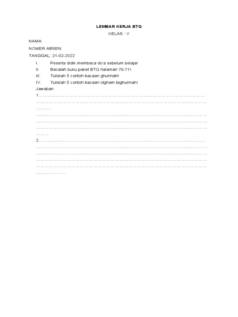 Lembar Kerja BTQ 1 | PDF