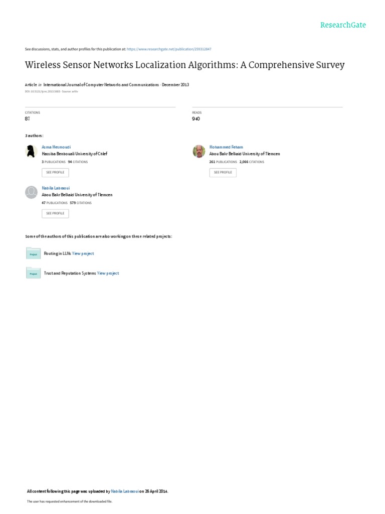 Wireless Sensor Networks Localization Algorithms A Comprehensive Survey Pdf Wireless Sensor