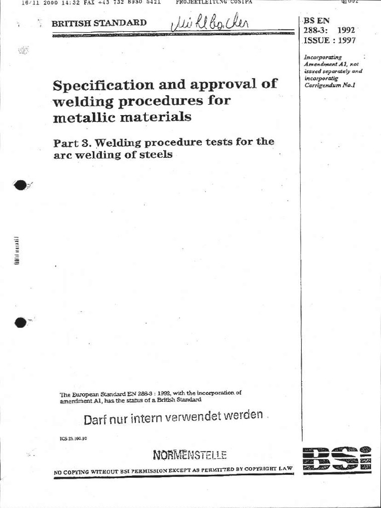 BS EN 288-3-1992 Welding Procedures Test | PDF