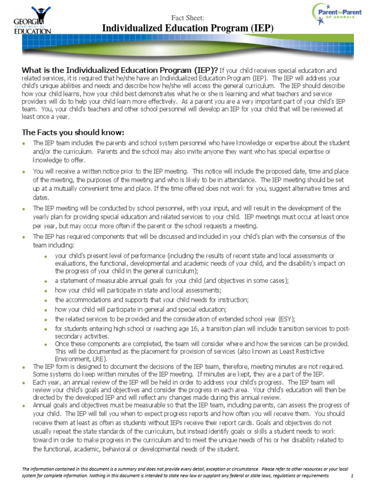 Iep Fact Sheet | PDF | Individualized Education Program | Educational ...