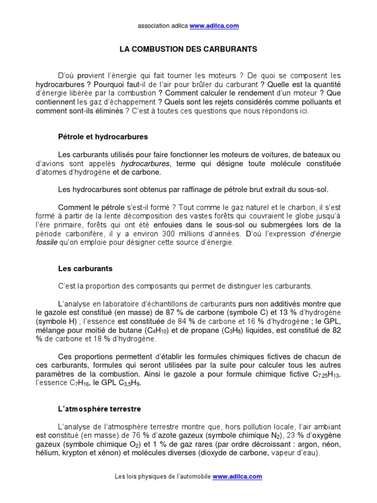 Combustion Des Carburants | PDF | Monoxyde de carbone | Oxygène