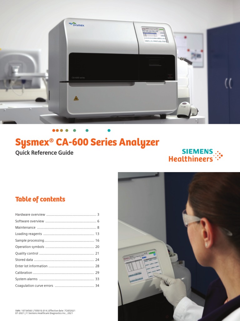 Sysmex® CA-600 Series Analyzer: Quick Reference Guide | PDF | Computer ...
