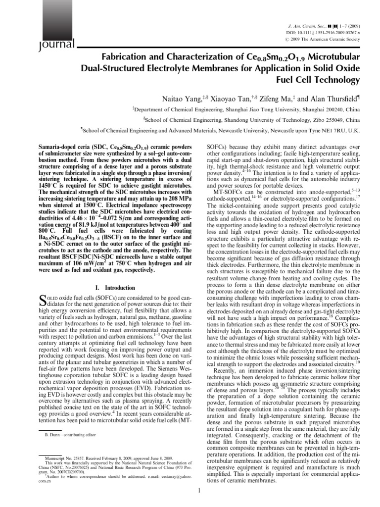 08c Microtubular Membranes For Solid Oxide Fuel Cell JACS 2009 | PDF | Solid Oxide Fuel Cell ...