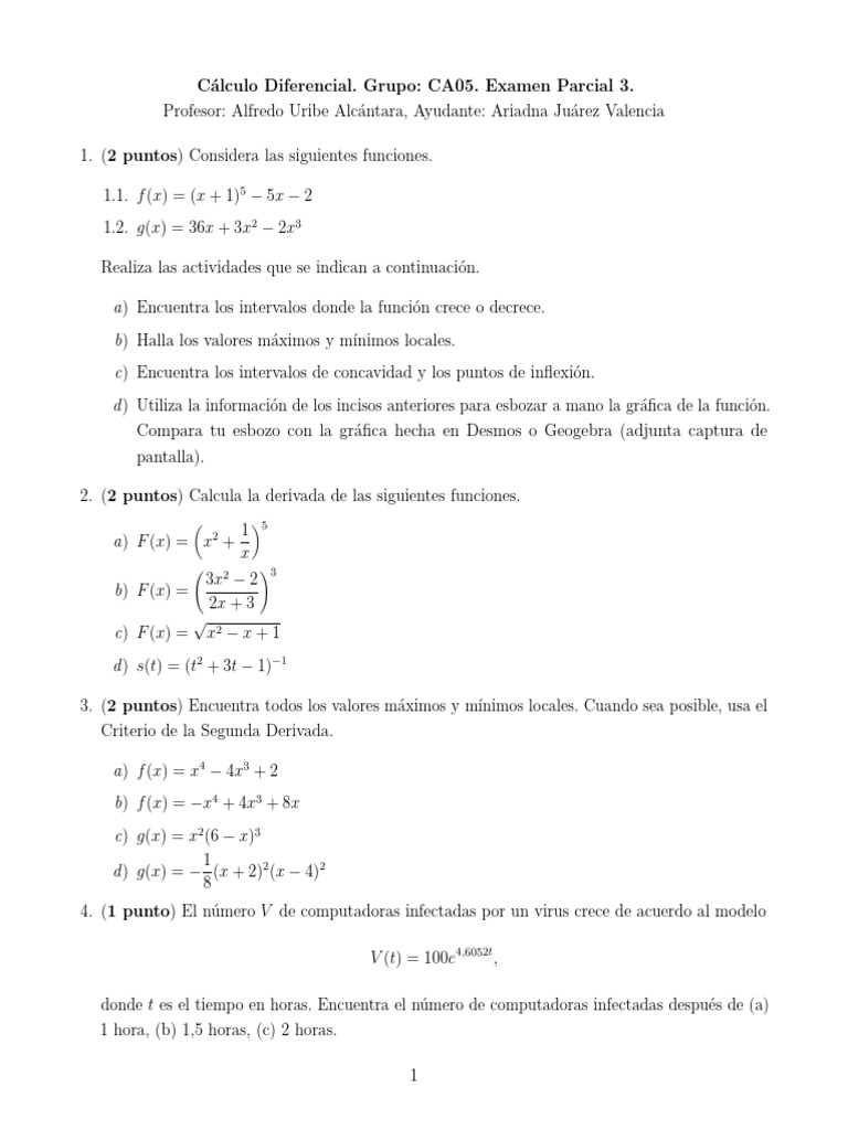 Examen de Cálculo Diferencial CA05 | PDF